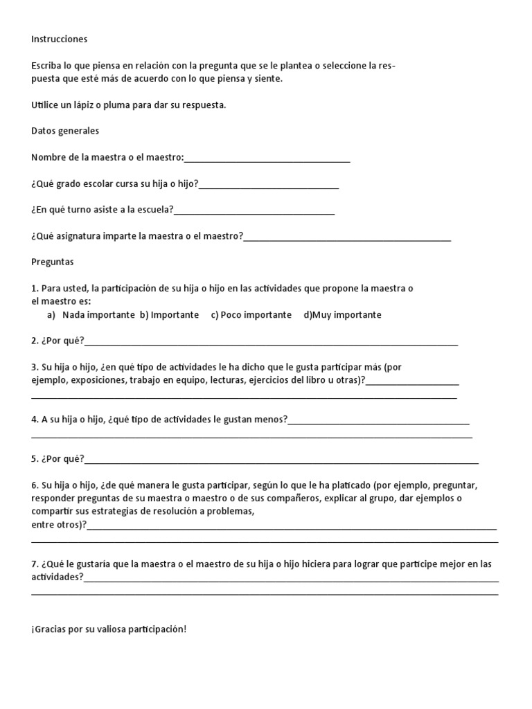 Encuesta A Padres | PDF