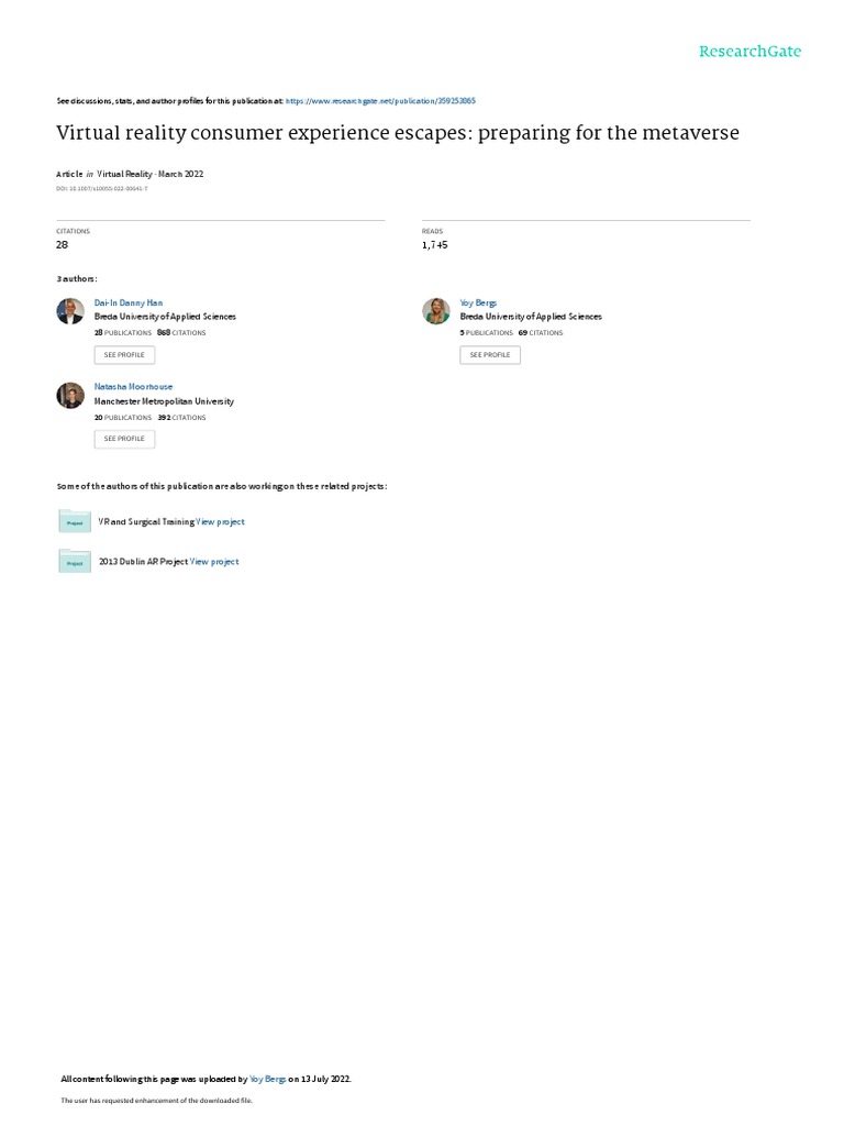 Virtual Reality Consumer Experience Escapes Preparing For The Metaverse ...