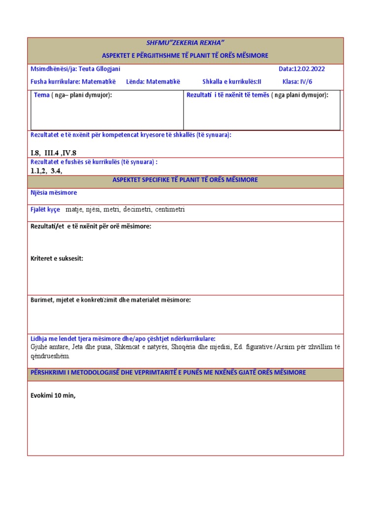 Plani Ditor Matematikë391 | PDF