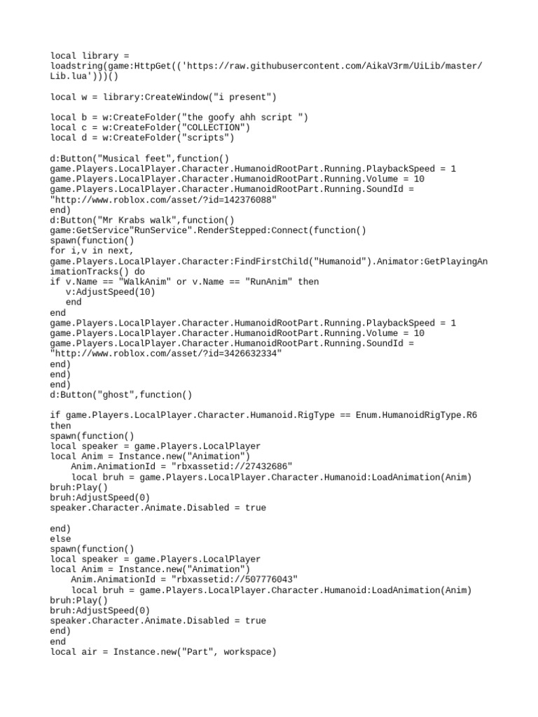 Goofy Ahh Script Collefction Gui - Fun Scripts | PDF