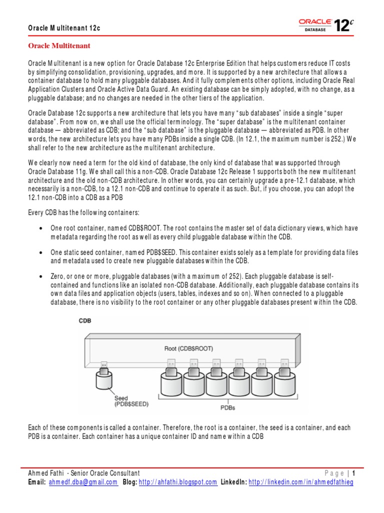Oracle Multitenant 12c | PDF | Databases | Table (Database)