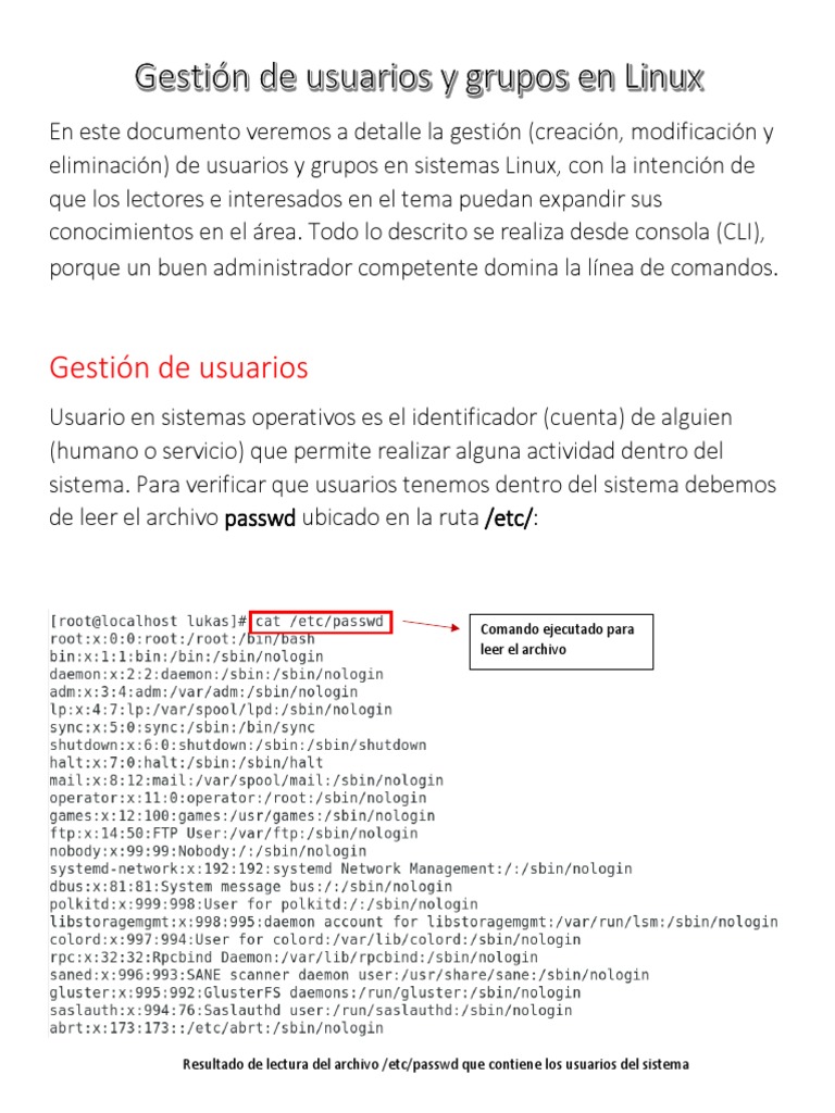Gestión de Usuarios y Grupos en Linux | PDF | Interfaz de línea de ...