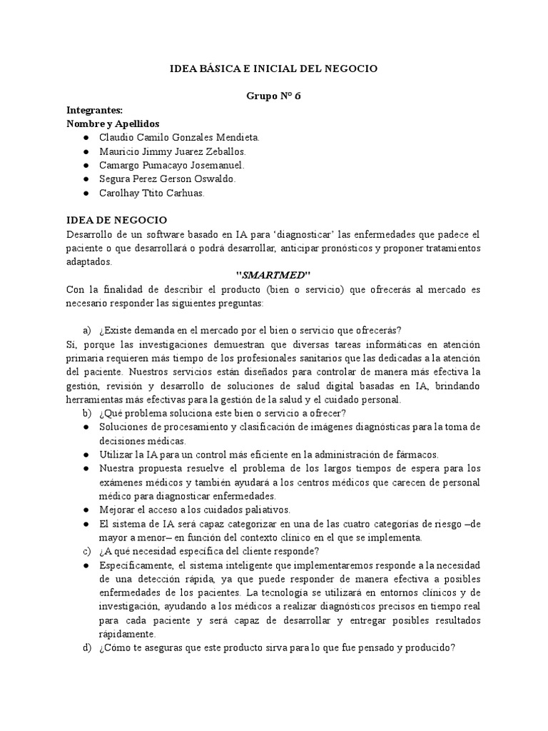 Idea Básica e Inicial Del Negocio | PDF | Inteligencia artificial ...