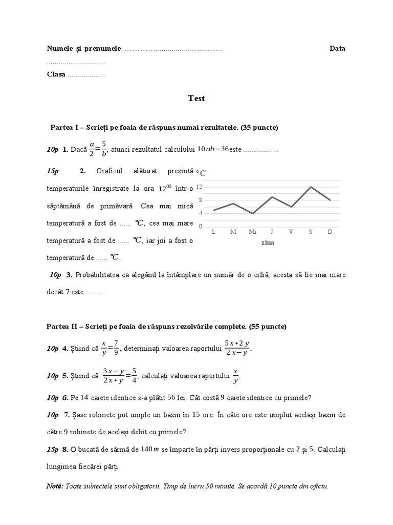 Test Clasa 6 Rapoartesiproportiighjgjg | PDF