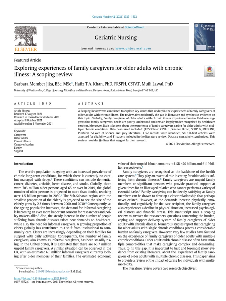 Exploring Experiences of Family Caregivers For Older Adults With Chronic | Download Free PDF ...