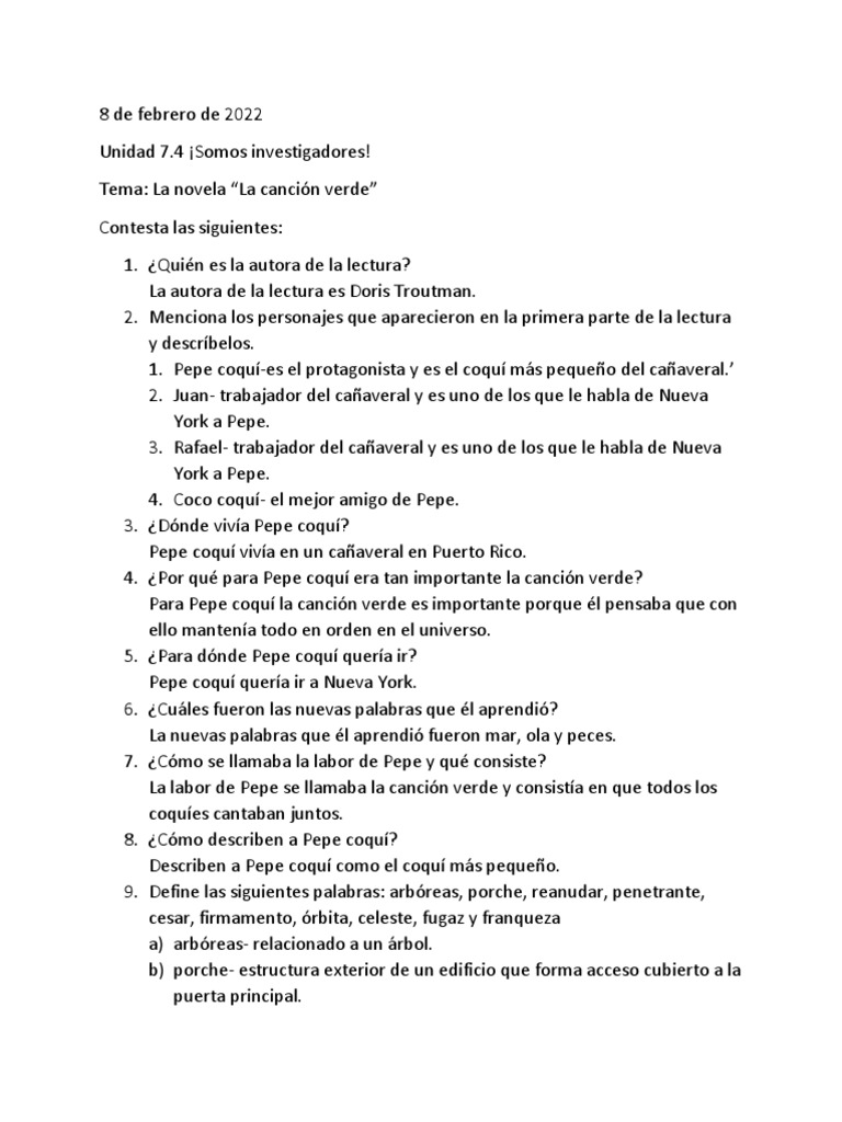 La canción verde: Análisis y personajes | PDF