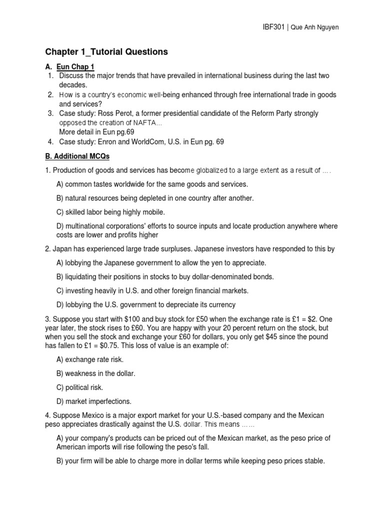 Chap01 Tutorial Questions | PDF | Euro | Exchange Rate