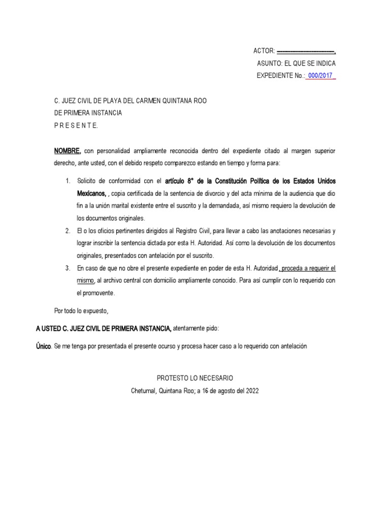 Solicitud de Copias Certificadas Oficios y Originales Expediente | PDF