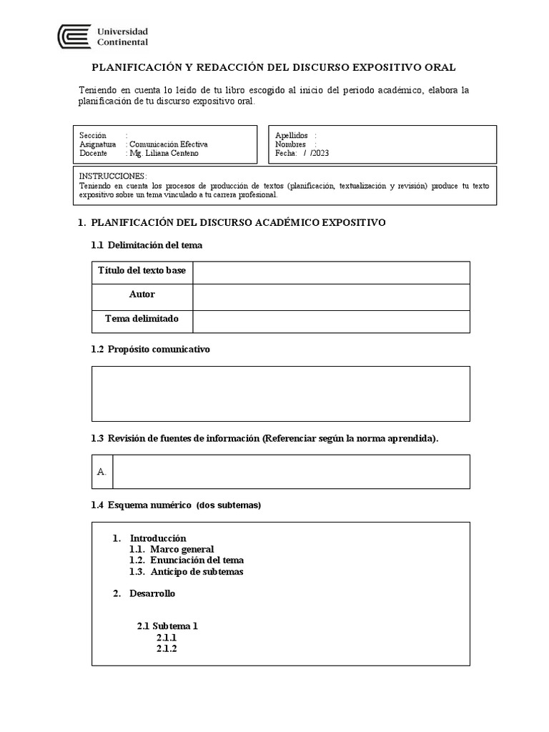 Ti Formato de Planificación Del Discurso Expositivo Oral | PDF