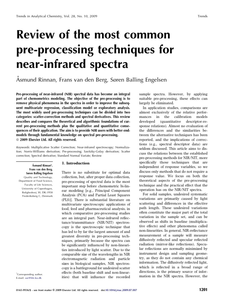 Review Of The Most Common Pre Processing Techniques For Near Infrared