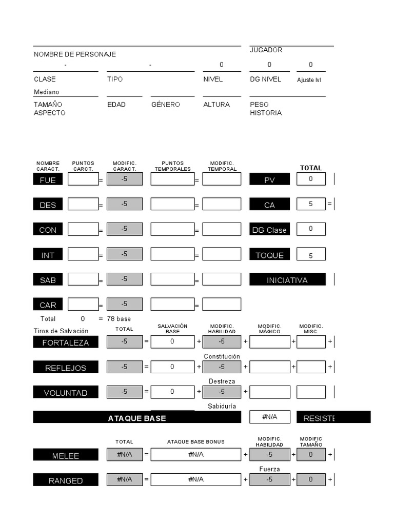 D&D 3.5 Excel Character Sheet | PDF