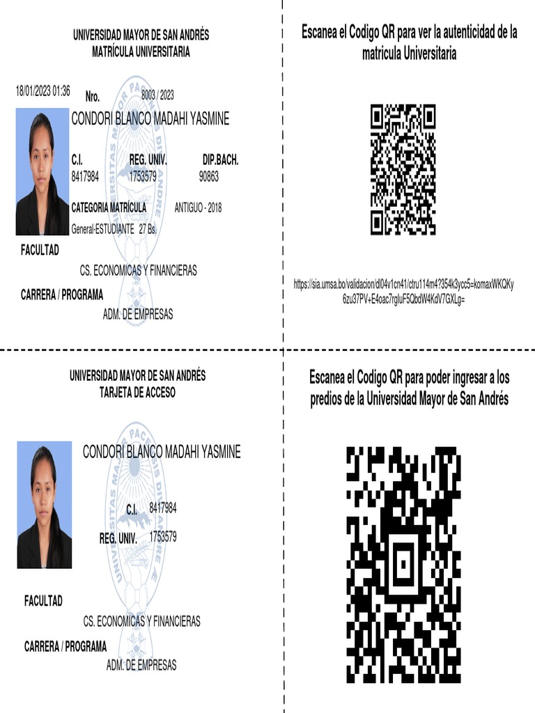 Matrícula universitaria UMSA 2023 Adm. Empresas | PDF