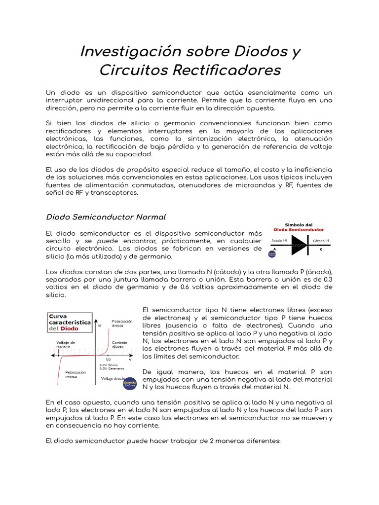 Investigación Sobre Diodos y Circuitos Rectificadores | PDF | Rectificador | Diodo