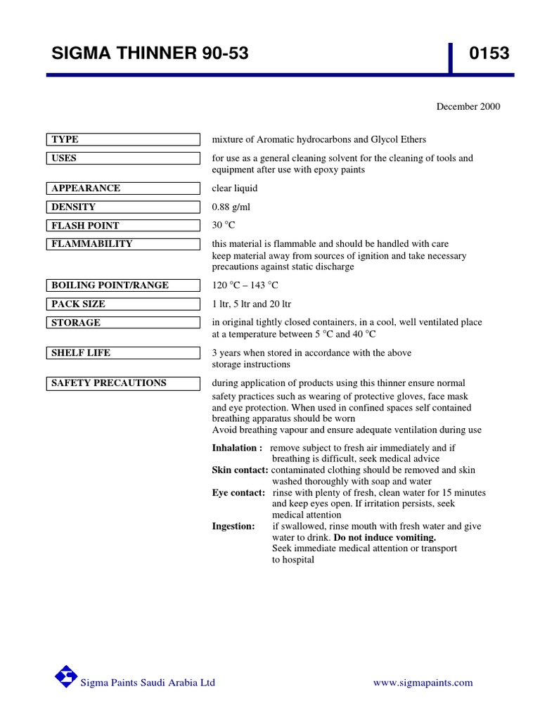 0153thinner90 53DataSheet | PDF | Water | Chemistry