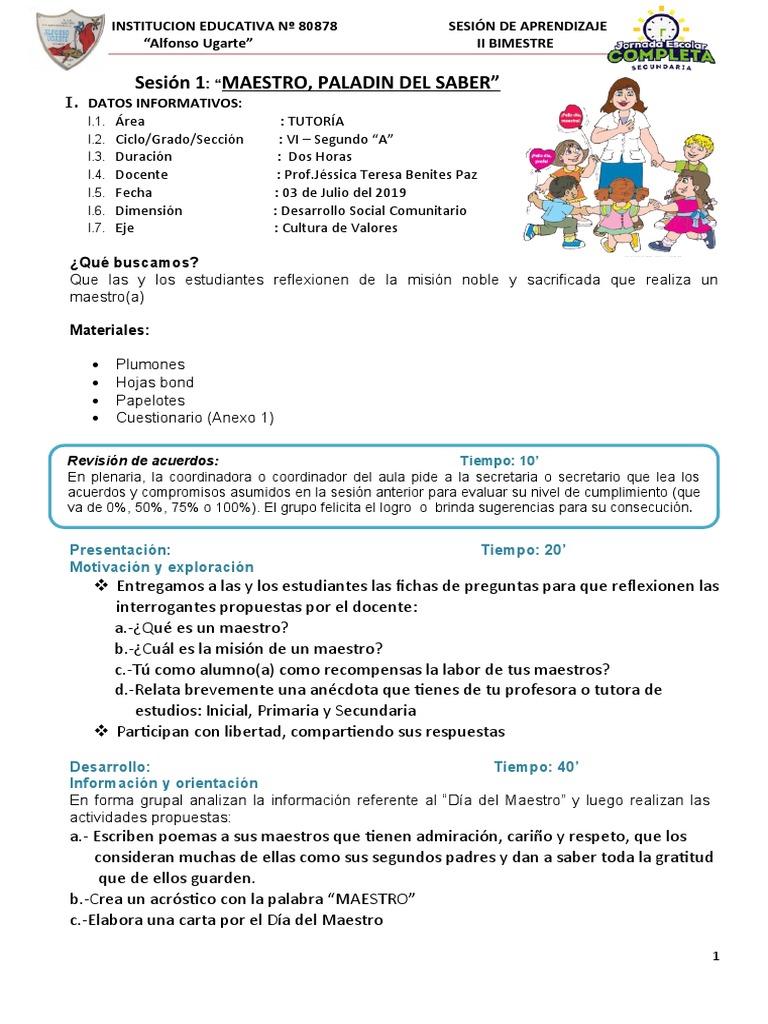 Sesion 1 - Dia Del Maestro | PDF | Maestros | Educación primaria
