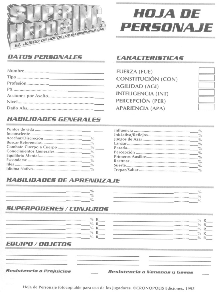 Superheroes Inc Hoja Personaje | PDF
