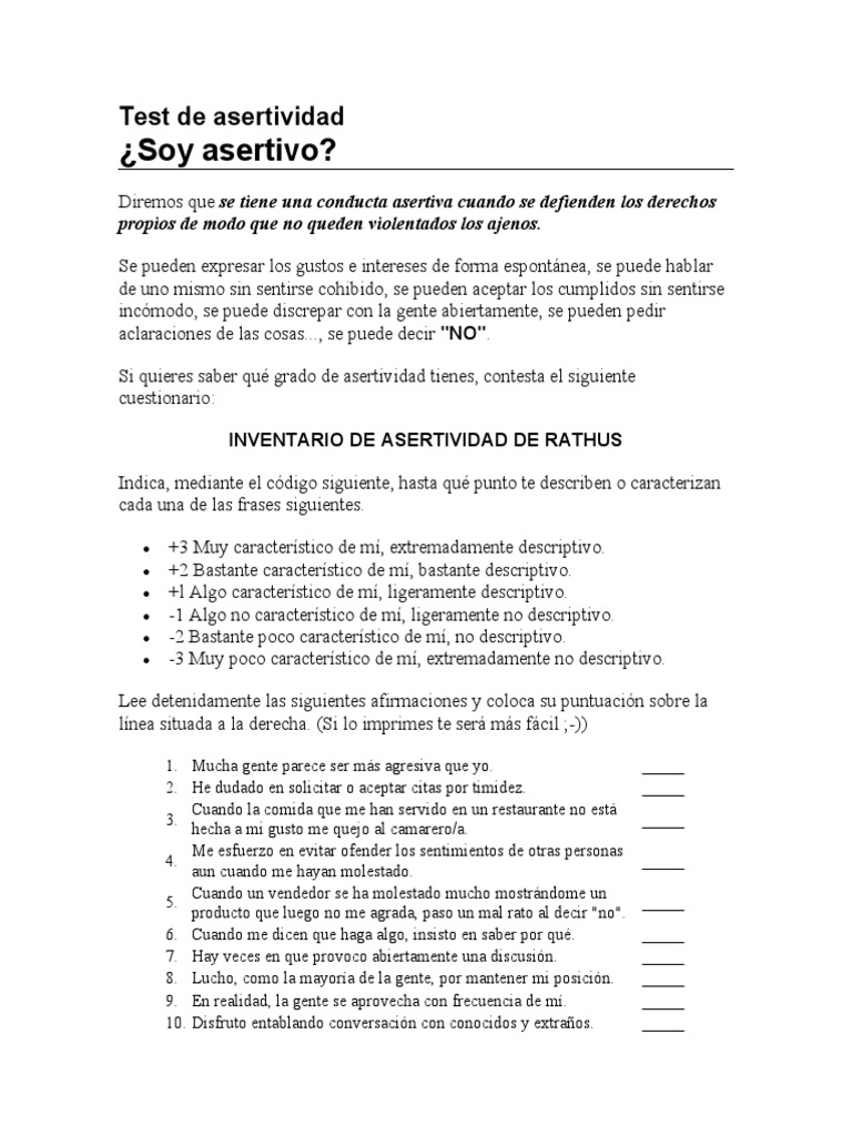 Test de Asertividad de Rathus 2 | PDF