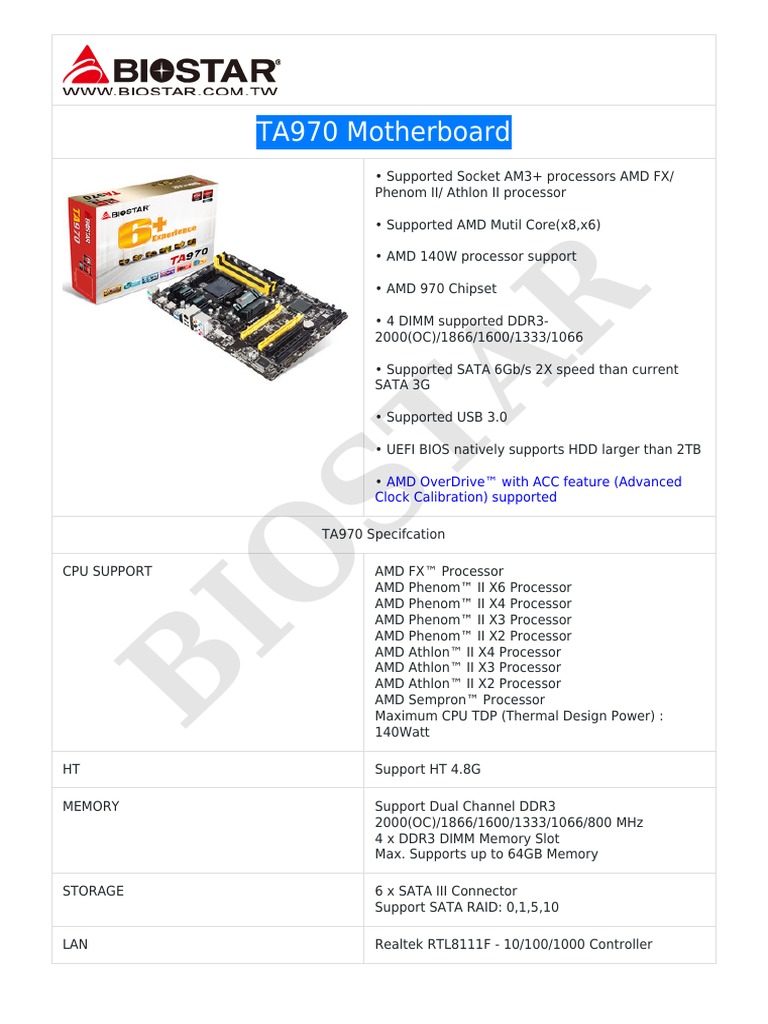 Biostar Ta970 Spec | PDF | Computer Engineering | Computer Hardware