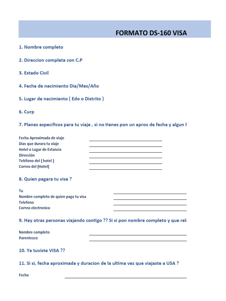 Formato DS-160 NEW | PDF