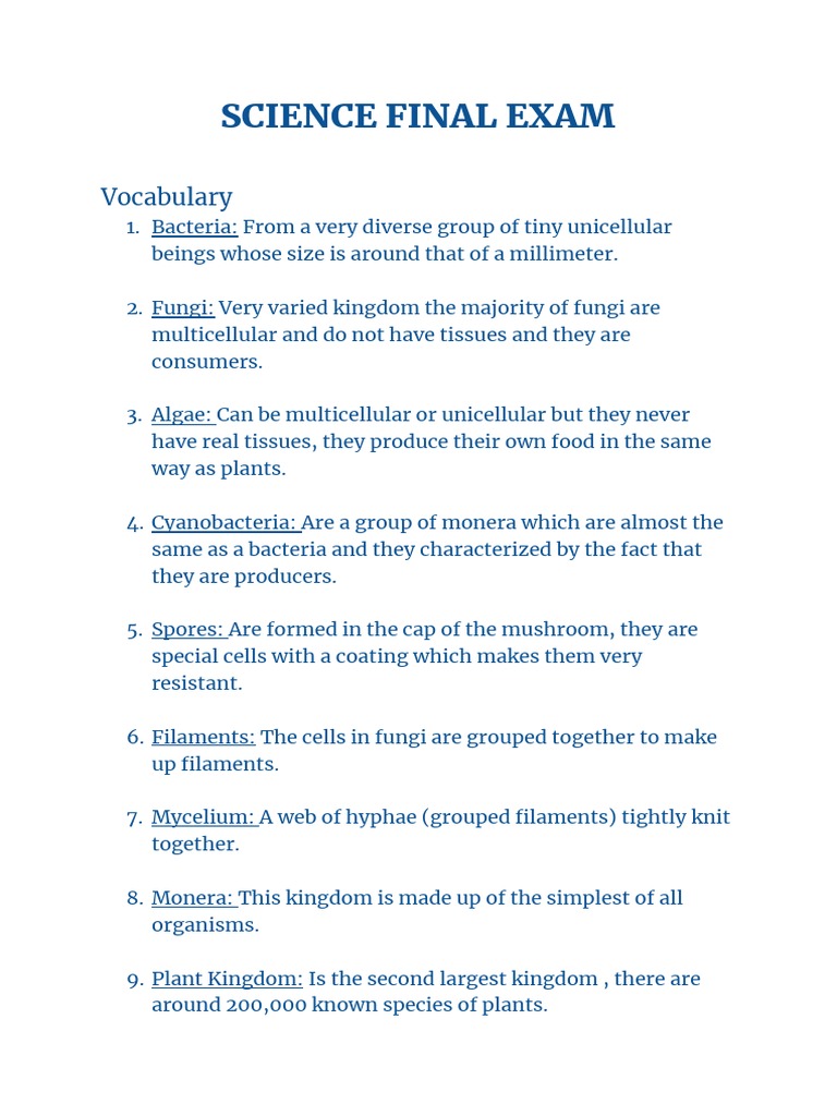 Science Final Exam | PDF | Plants | Fungus
