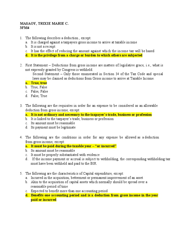 Allowable Deductions from Gross Income | PDF | Tax Deduction | Expense