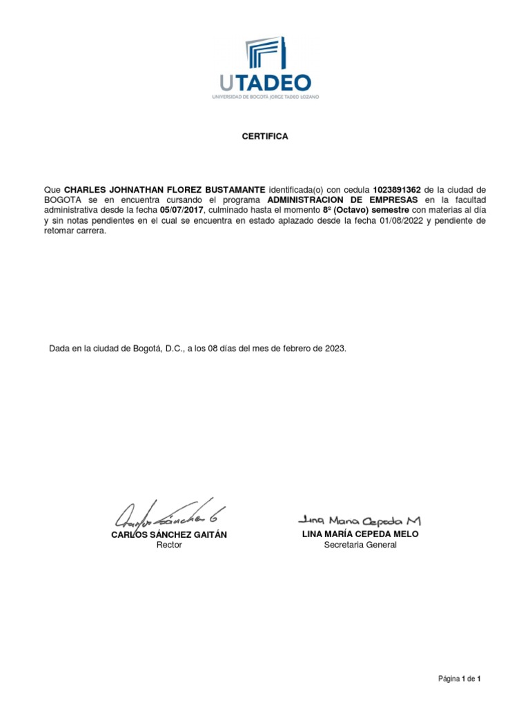 Certificado 1023891362 UJTL | PDF