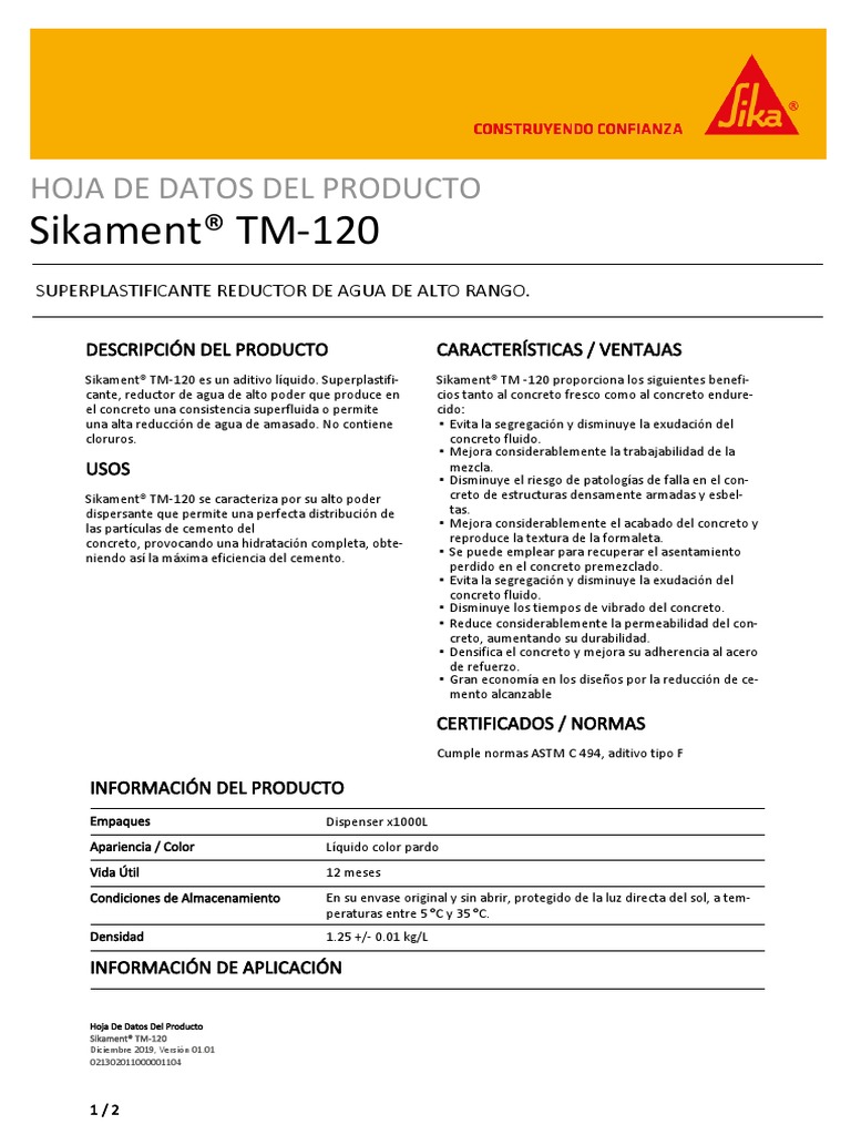 Sikament TM 120 | PDF | Hormigón | Materiales