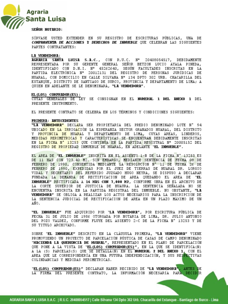 Minuta La Querencia Formato MZ e LT 9 | PDF | Derecho Civil (Common Law) | Derecho contractual