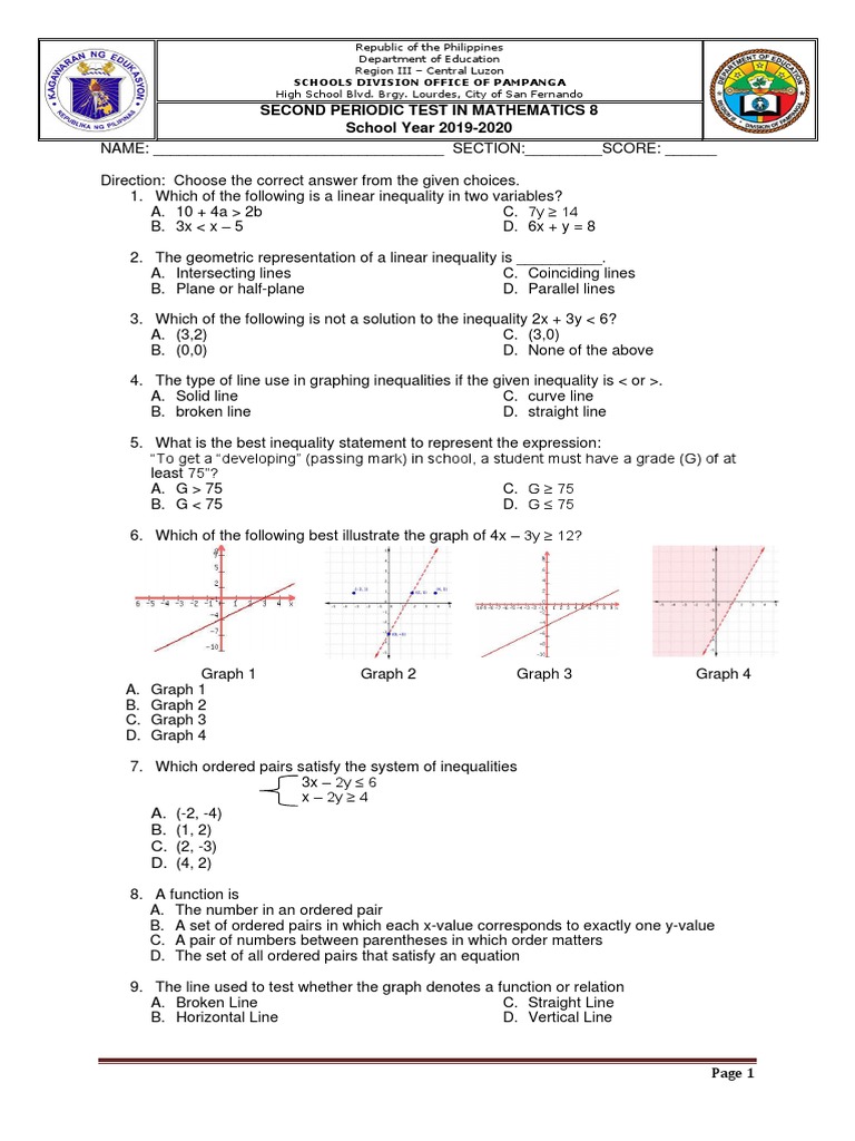 Grade - 8 - MATHEMATICS - 2nd - Periodic - Test - SY - 2019-2020 ...