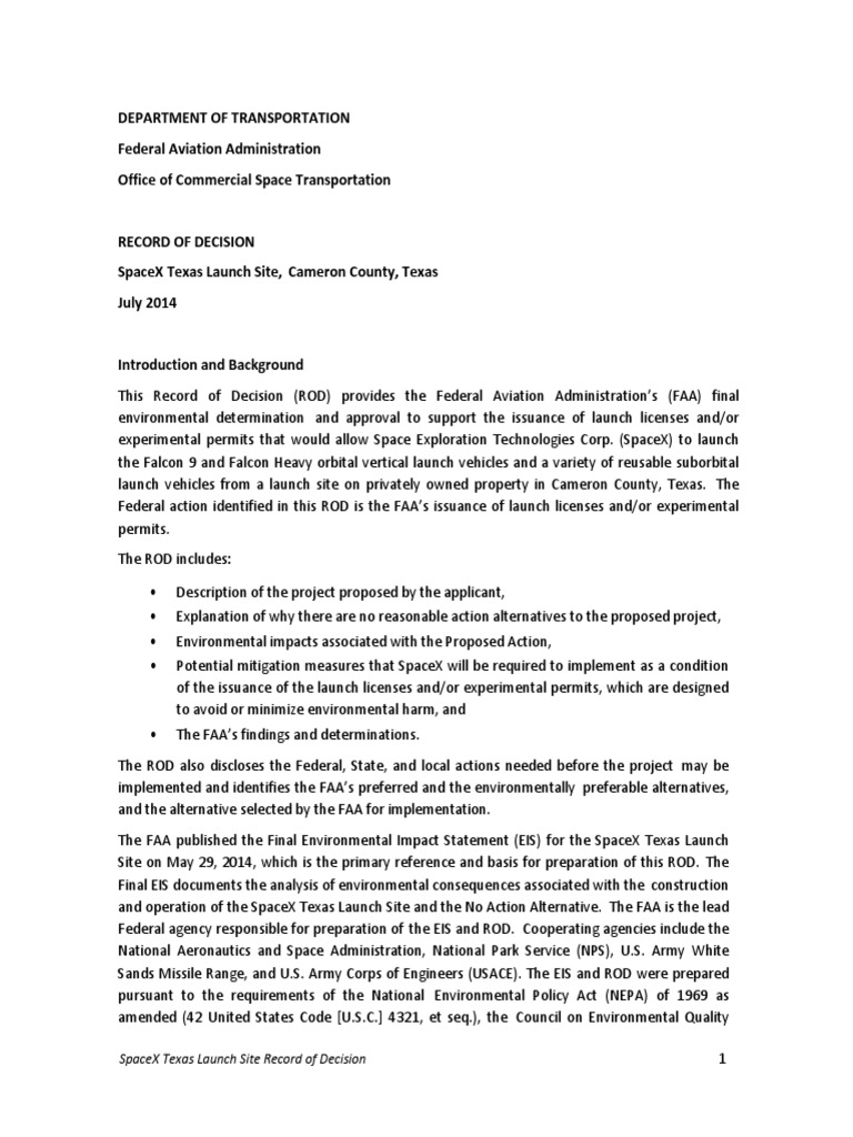 SpaceX EIS ROD | PDF | Space X | Falcon 9