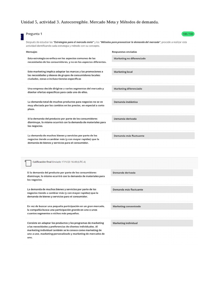 Autocorregible Unidad 5, Mercadotecnia | PDF