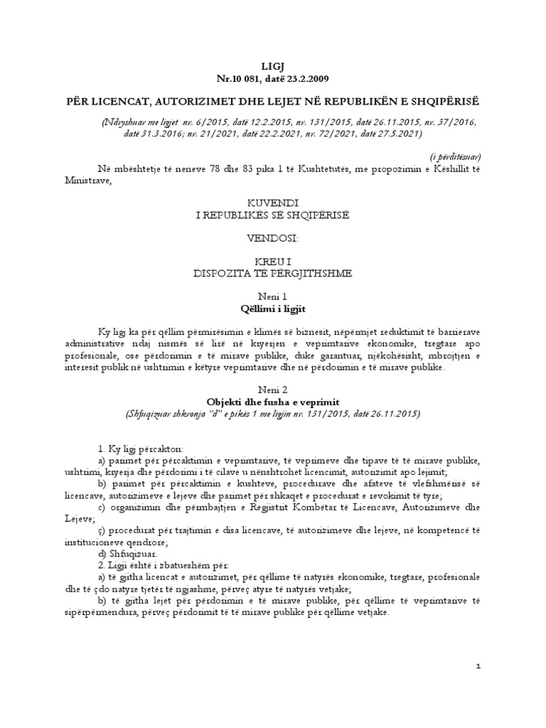 04 Ligje Për Licencat, Autorizimet Dhe Lejet Në Republikën e Shqipërisë ...