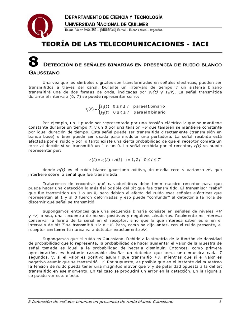 8 Detección de Señales Binarias en Presencia de Ruido Blanco Gaussiano ...