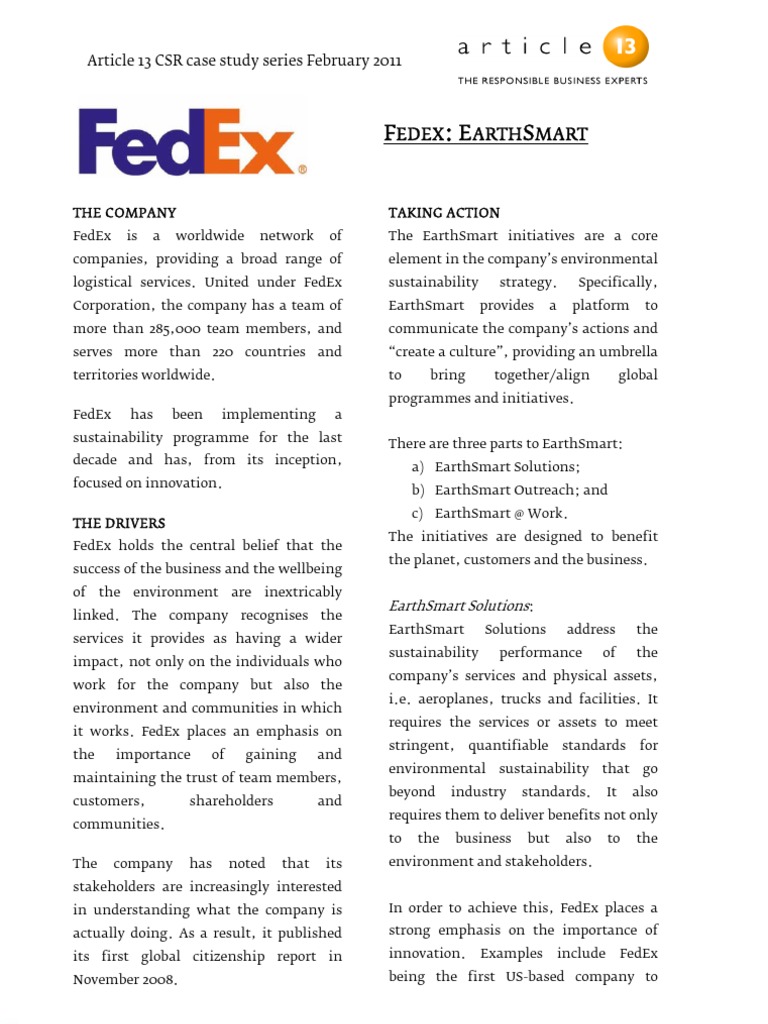 FedEx EarthSmart Sustainability Initiatives | PDF | Corporate Social ...