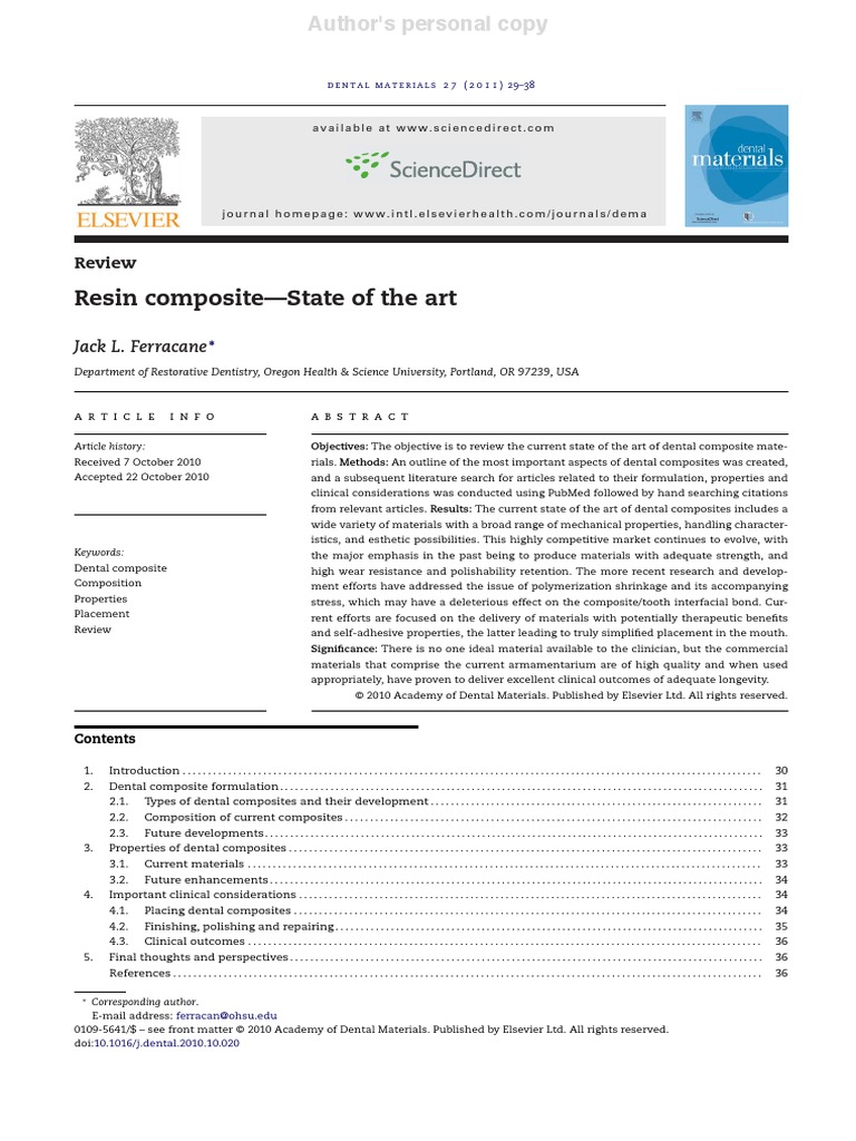 Resin Composite-State of The Art | PDF | Dental Composite | Composite ...