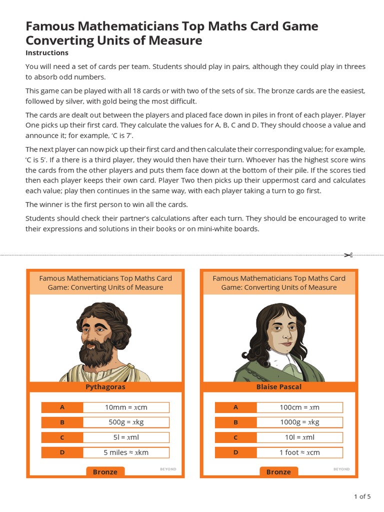Converting Units of Measure-Top Maths Card Game | PDF | Observation ...