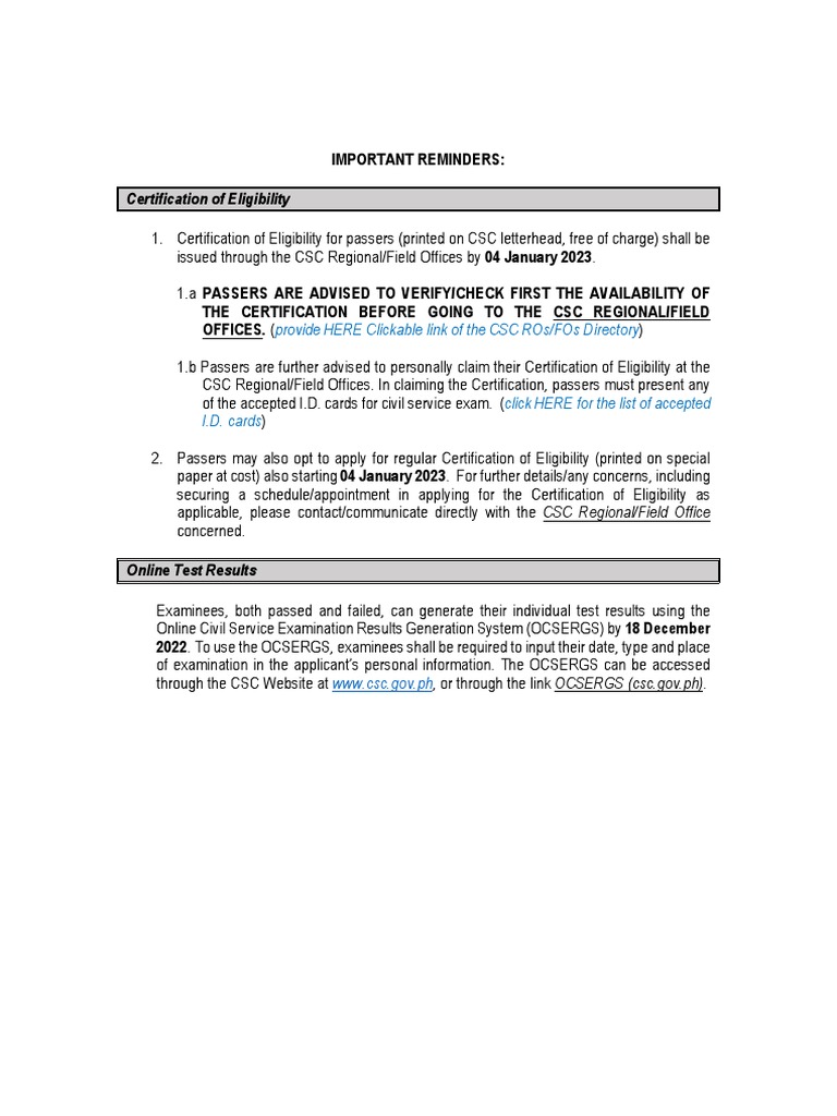 CSC Eligibility Certification Guide | PDF | Identity Document | Driver ...