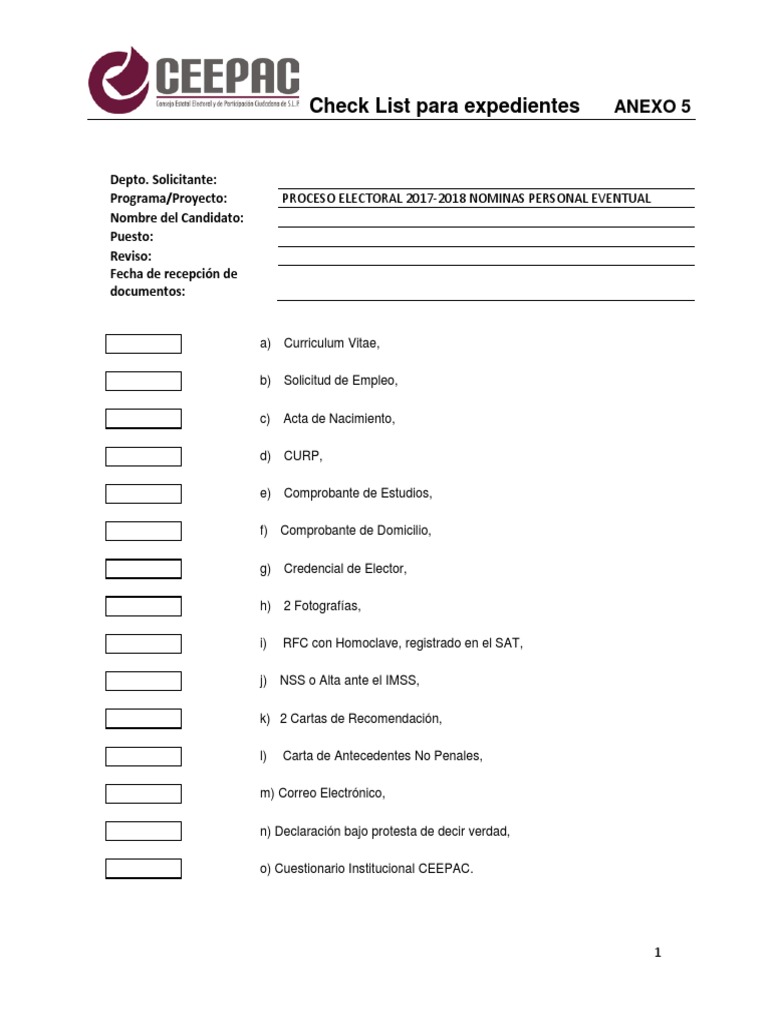 CheckList Documentos para Expedientes | PDF