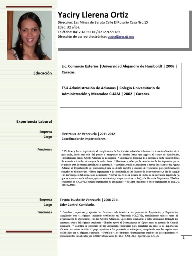 curriculum-vitae Yaciry | PDF | aduana | El comercio internacional