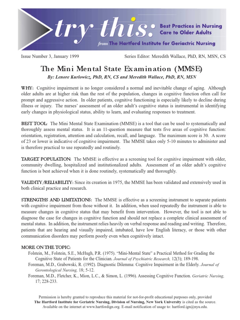 MMSE | PDF | Psychology | Cognition