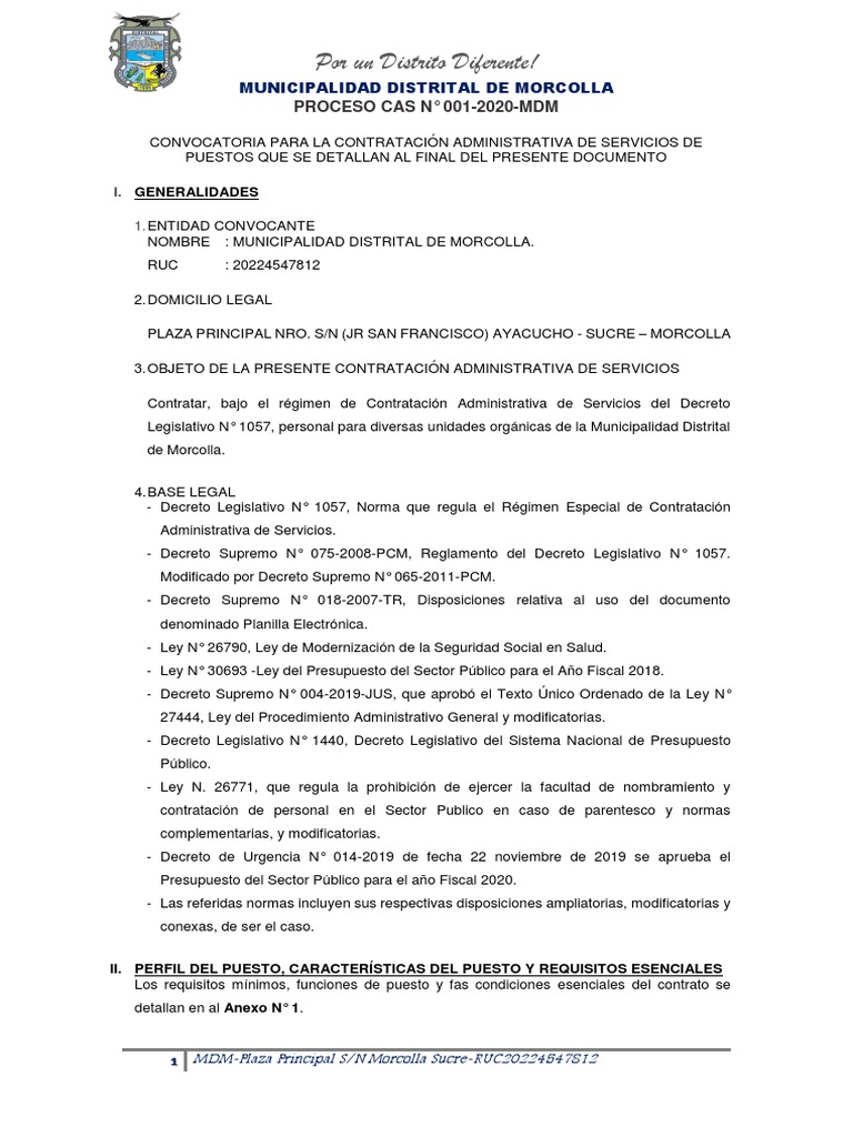 PROCESO CAS N°01-2020 Propuerta de Bases | Descargar gratis PDF ... PROCESO CAS N°01-2020 Propuerta de Bases | Descargar gratis PDF ...