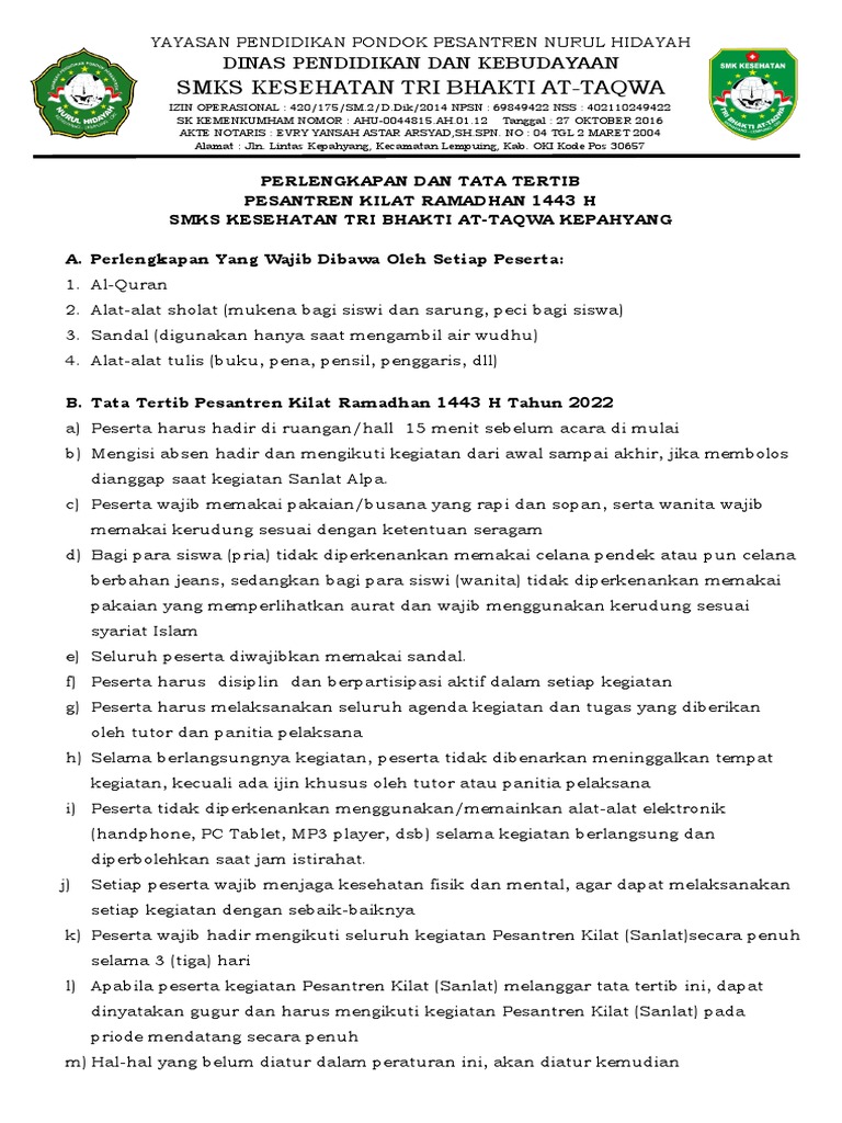 Tata Tertib Pesantren Kilat Ramadhan | PDF