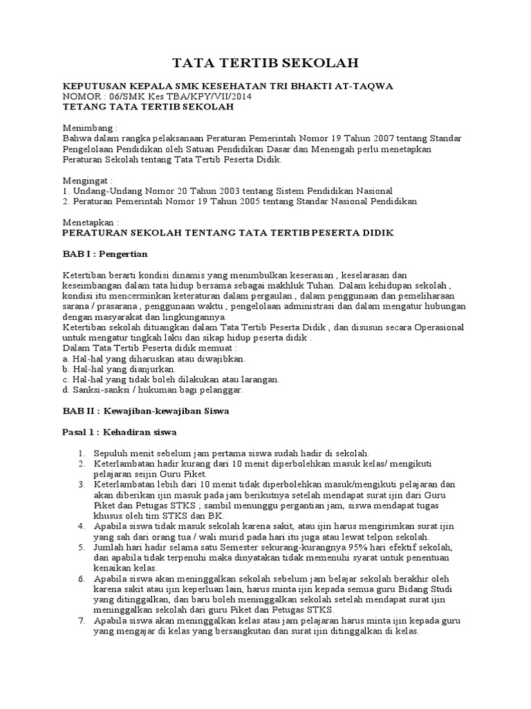 Tata Tertib Sekolah | PDF | Karier & Perkembangan | Kesehatan Holistik