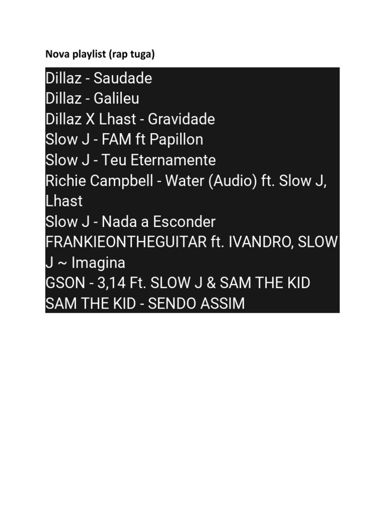 Playlist de Rap Tuga Atualizada | PDF