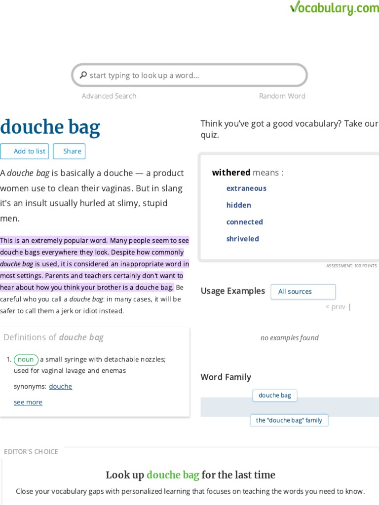 Douche Bag - Definition, Meaning & Synonyms | PDF | Vocabulary ...