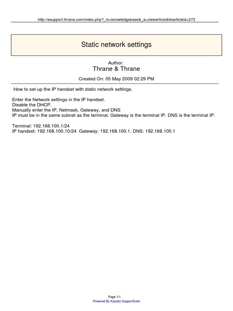 Static Network Settings | PDF