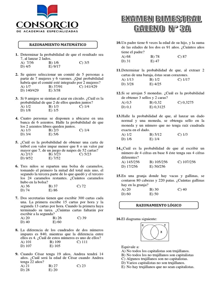 Examen Bimestral 3a RM + RL 04-10-21 | PDF | Falacia | Probabilidad