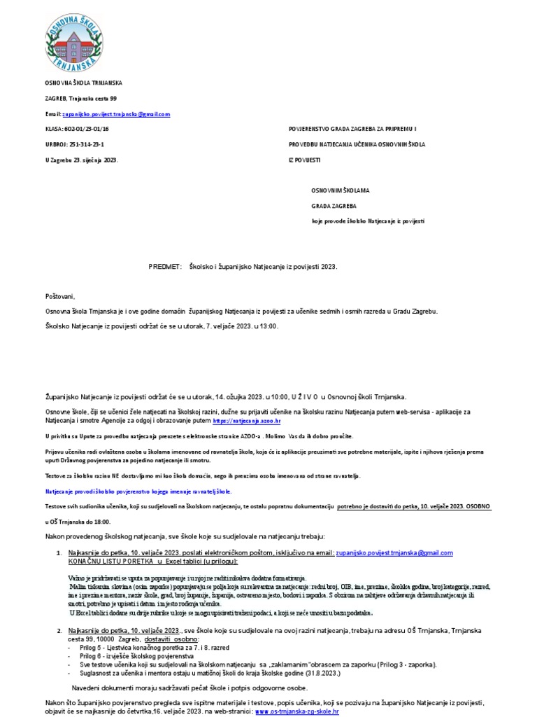 Povijest 2023. Natjecanje-Dopis. | PDF