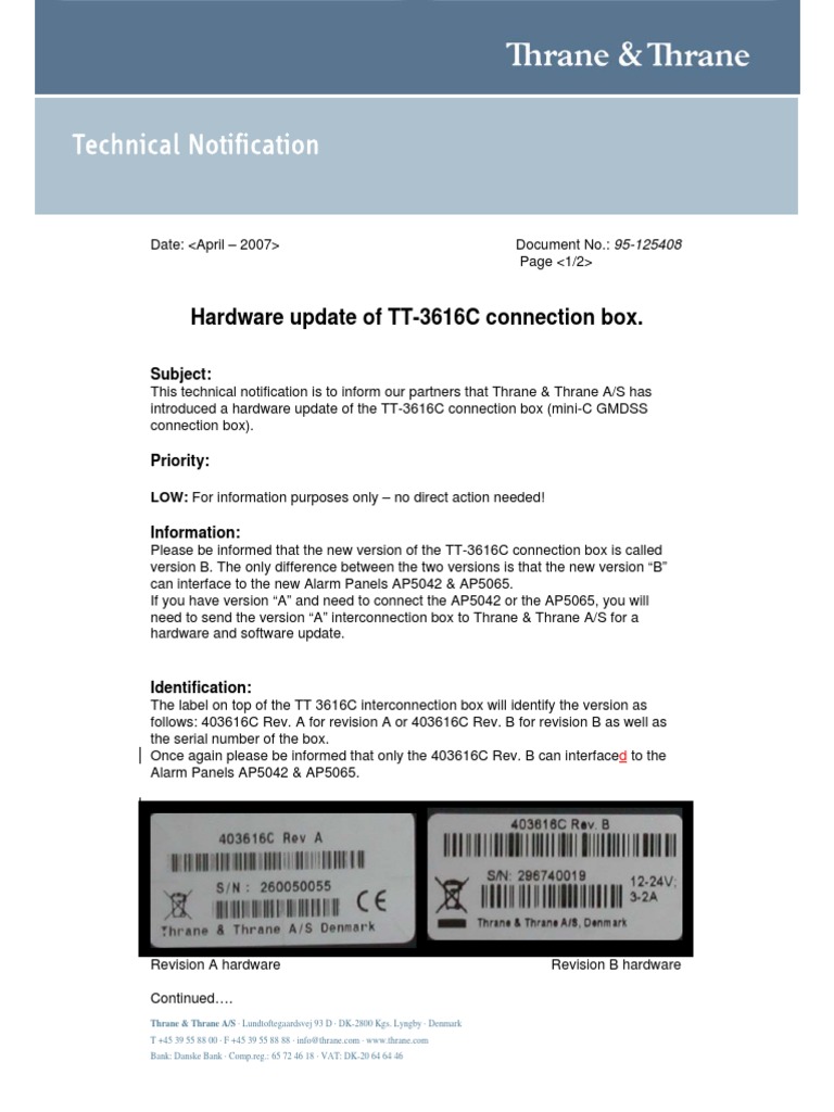 TN Hardware Update of The TT-403616C Connection Box Rev C | PDF ...