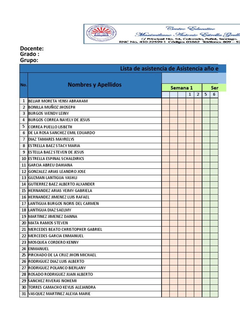 Lista de Asistencia Maximiliano 2022-2023 | PDF